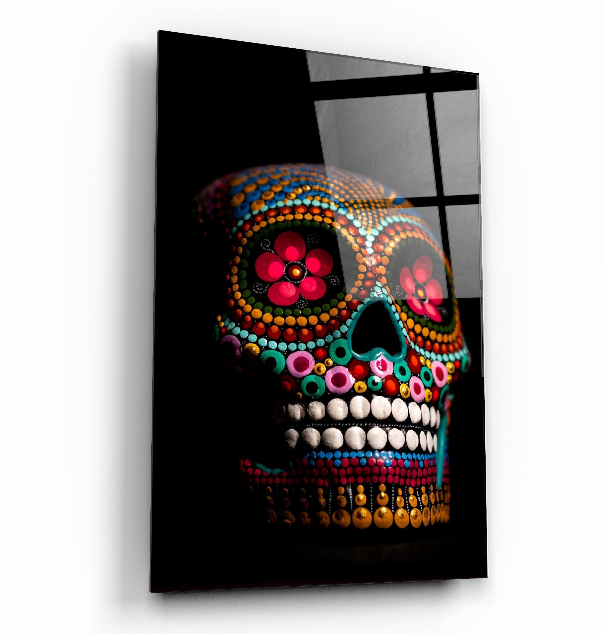 Sugar Skull Mexican Skull Designers Collection Glass Wall Art Glass Printing Wall Arts Artdesigna